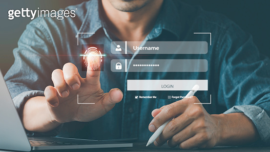Cyber security, login, data protection concept Fingerprint scanning and ...