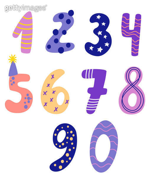 Cartoon numbers. Decor for birthday party and packaging. Numbers with ...