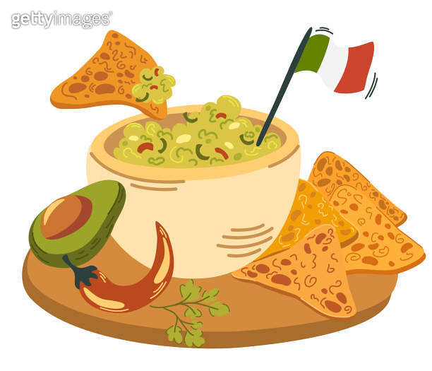 Guacamole. Mexican food guacamole with nachos, avocado, pepper, lime ...