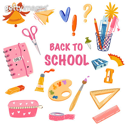 School supplies. Back to school. Big set of hand draw school items ...
