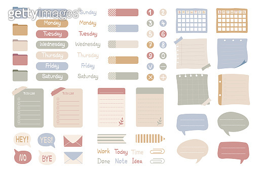 A set of elements for a notebook, planner or day planner. Bullet ...