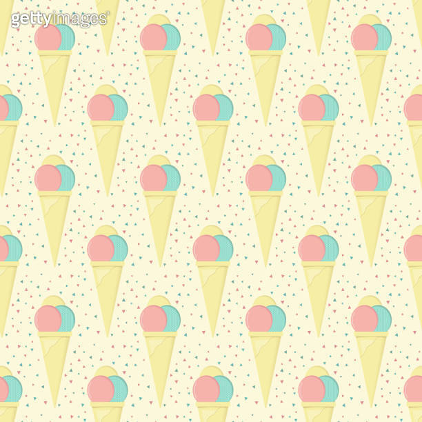 Three Color Ice Cream Con pattern in pistachio, strawberry and lemon ...
