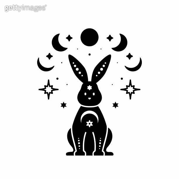 Celestial animal silhouette of rabbit. Magic bunny. Black magical bunny ...