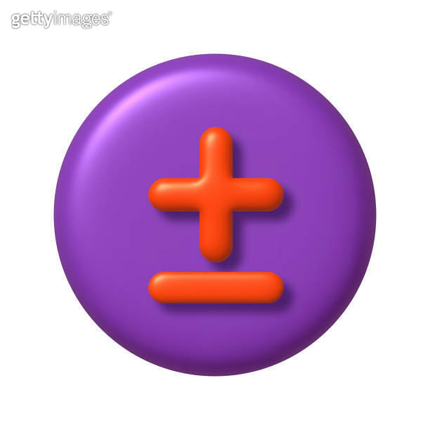 Math 3D icon. Orange arithmetic plus and minus signs on purple round ...
