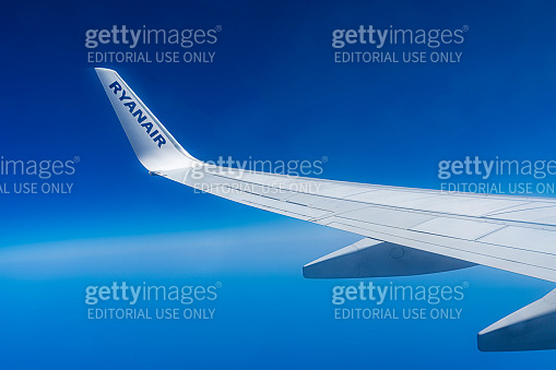 Ryanair's Boeing 737-800 airplane engine at Treviso Airport. Italy ...