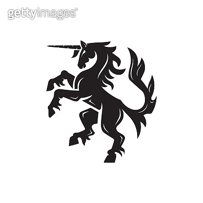 heraldic unicorn horse with horn from mythology rearing rampant on its ...