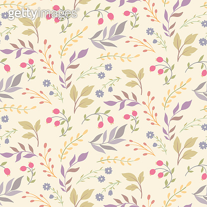 Seamless floral pattern with gentle autumn botany in an abstract ...