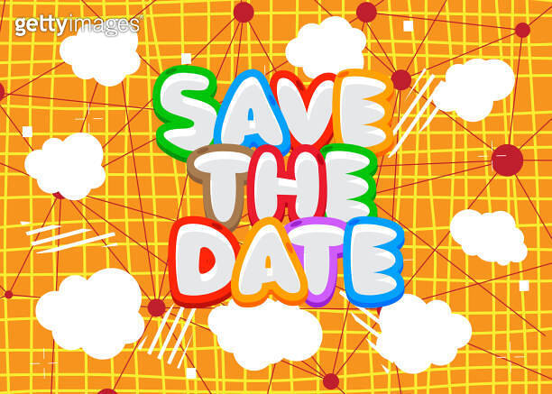 Save The Date. Word written with Children's font in cartoon style. 이미지 ...