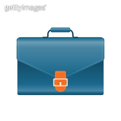 Blue business briefcase. Stylish document bag with gold clasp. Banker ...