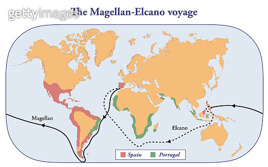 The route of Magellan-Elcano voyage (1384909403) - 게티이미지뱅크
