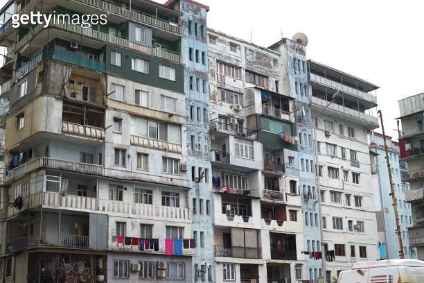 Residential building in Georgia Batumi. slums with balconies. high-rise ...