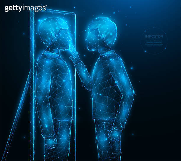 Vector polygonal illustration of a person who stands near a mirror and ...