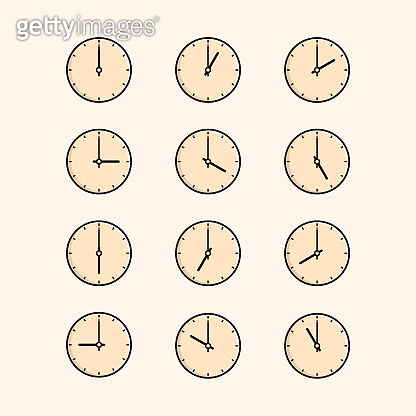 Wall clock from one to twelve o'clock with shadow vector illustration ...