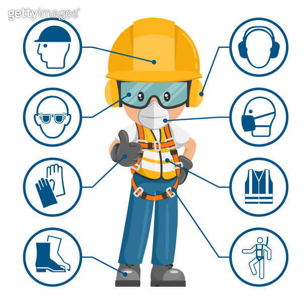 Construction industrial worker with personal protective equipment and ...
