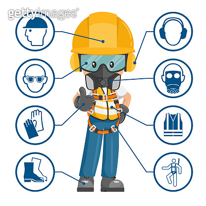 Construction industrial worker with personal protective equipment and ...