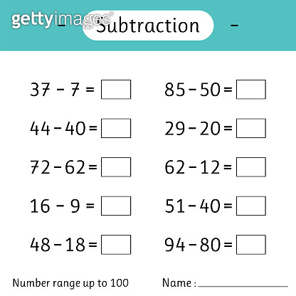 Subtraction. Number range up to 100. Math worksheet for kids ...
