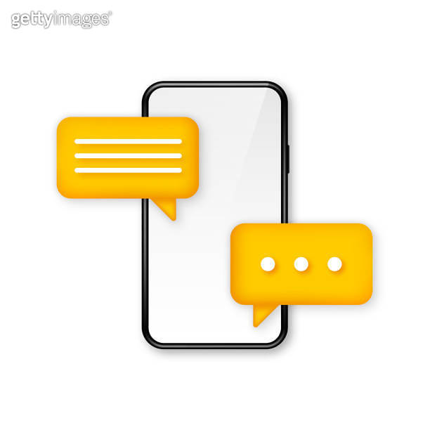3d speech bubble on smartphone screen. Chat box, text bubble and ...