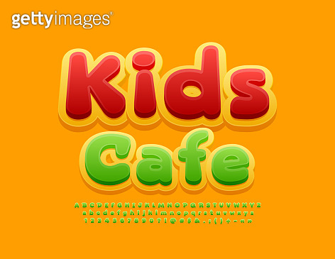 Vector bright Emblem Kids Cafe. Artistic Alphabet Letters and Numbers set 이미지 (1442606960) - 게티이미지뱅크