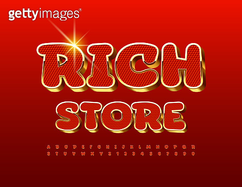 Vector bright emblem Rich Store. 3D Gold and textured Red Alphabet ...