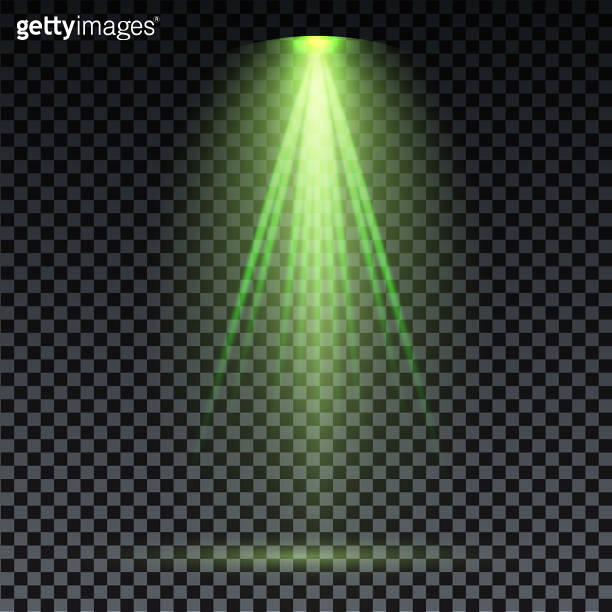 Green spotlight. Green laser beam on transparent background. Laser rays ...
