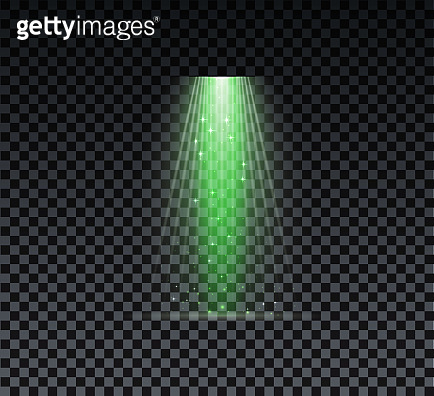 Green spotlight. Green laser beam on transparent background. Laser rays ...