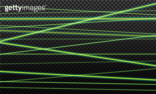 Green laser beam. Laser rays, green lighting effect on transparent ...