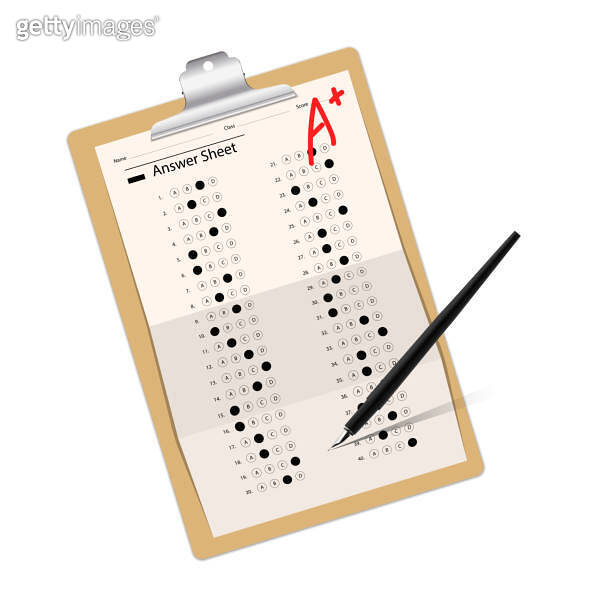 Vector illustration of clipboard with answer sheet and A plus grade ...