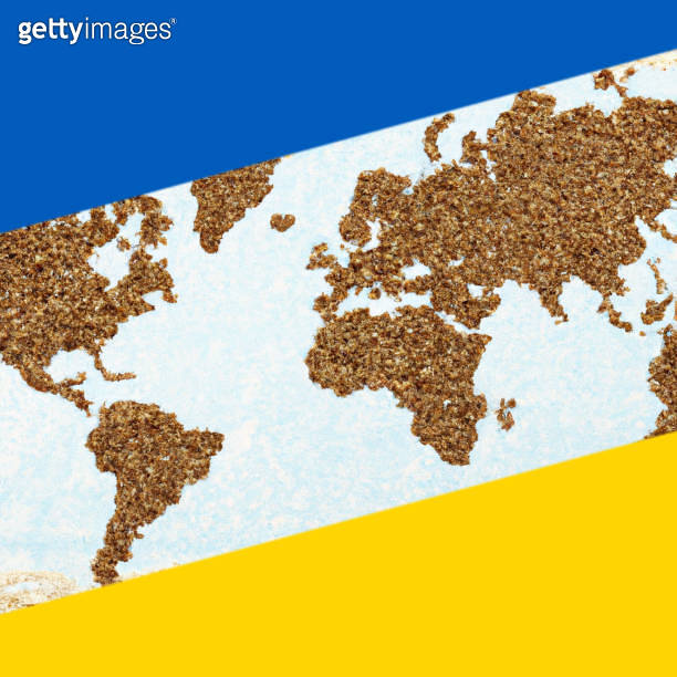 Global map made of grains as grain corridor concept with Ukrain flag ...