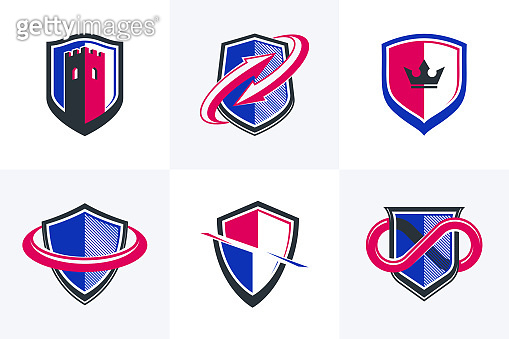 Classic shields shapes set with different additional elements vector ...