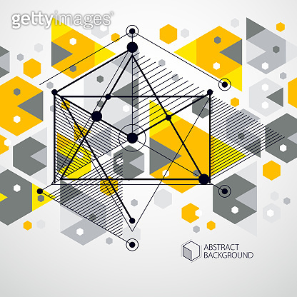 Vector of abstract geometric 3D cube pattern and yellow background. Layout of cubes, hexagons ...