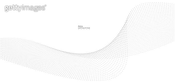 Grey dots in motion vector abstract background, particles array wavy flow, curve lines of points ...
