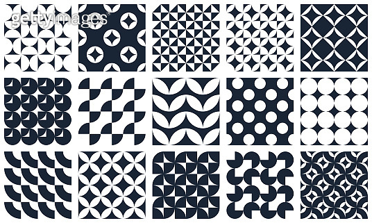 Abstract vector geometric seamless patterns set, black and white simple ...