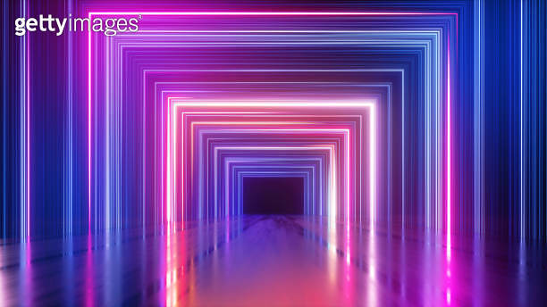 3d render, abstract neon background with colorful lines, square geometric shape 이미지 (1384849109 ...