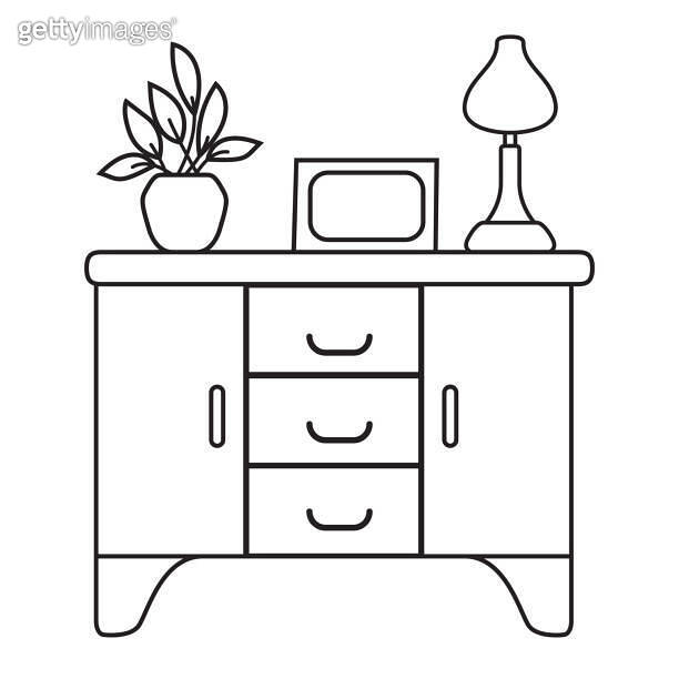 Nightstand outline icon.Thin line black bedside table with lamp ...