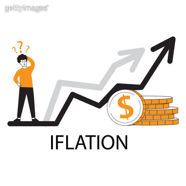 Economic inflation dollar value increase.Cost low and loss. Tiny people ...