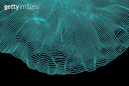 Abstract background with dynamic particles. Circular grid pattern. 3d vector illustration for ...