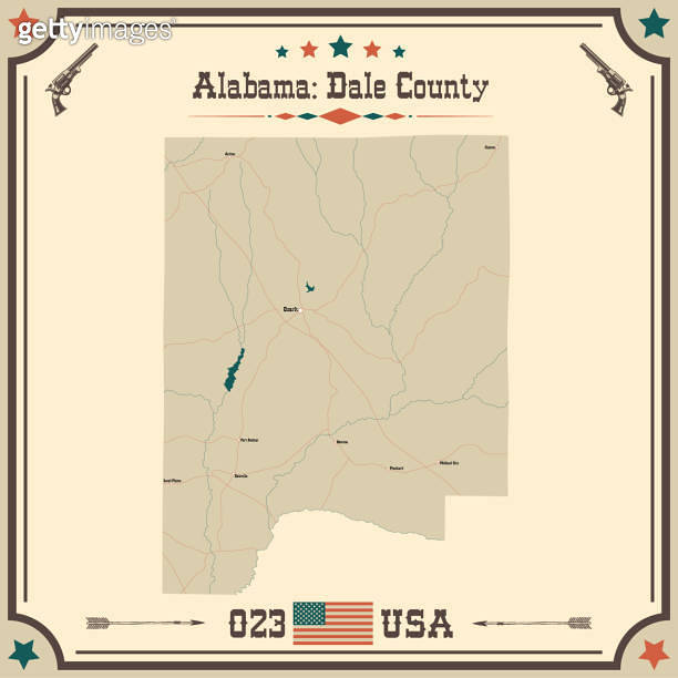 Vintage map of Dale county in Alabama, USA. 이미지 (1443482616) - 게티이미지뱅크