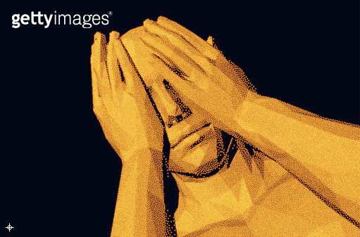Man covering face with both hands. Human emotions, reaction and body ...