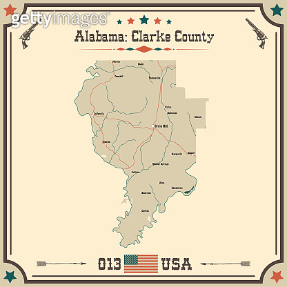 Vintage map of Clarke county in Alabama, USA. 이미지 (1428251753) - 게티이미지뱅크