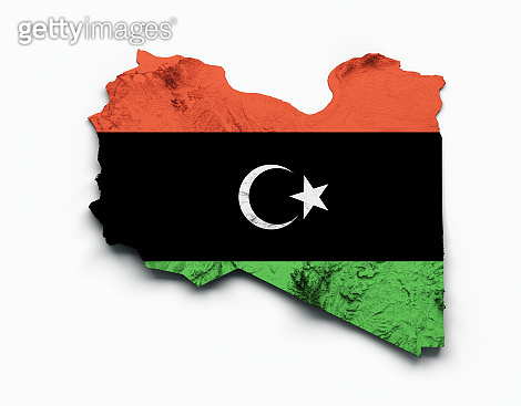 Libya Map Libya Flag Shaded relief Color Height map on white Background ...