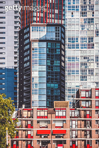 High Residential buildings facades in the city Rotterdam in South ...