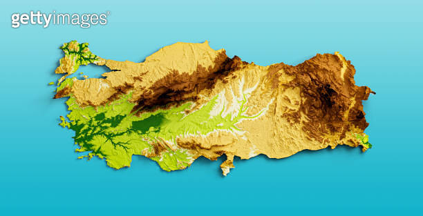 Turkey Map Shaded relief Color Height map on the sea Blue Background 3d ...