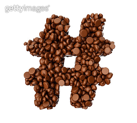 Hashtag Symbol made of chocolate Chips Chocolate Pieces Alphabet Letter ...