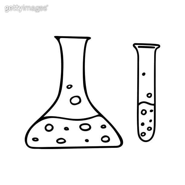 Doodle of science laboratory beaker and test tube. 이미지 (1417731112 ...