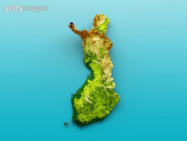Finland Map Shaded relief Color Height map on the sea Blue Background ...
