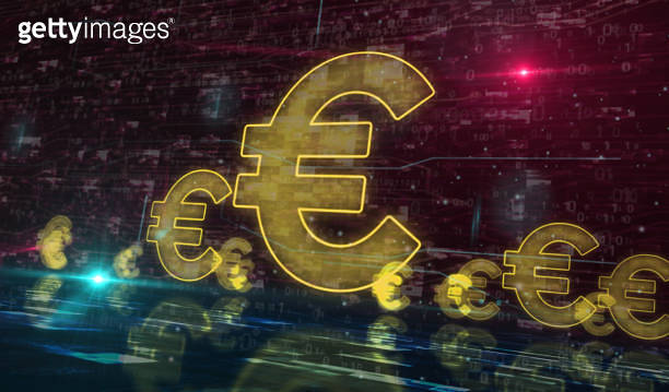 Euro currency icon and EUR money symbol digital concept 3d illustration ...