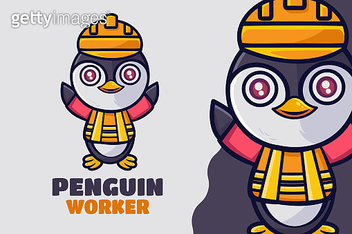 cute penguin construction worker cartoon character (1390433052) 일러스트 ...