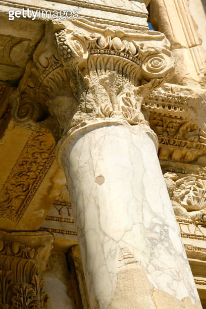 Ancient architectural marble column detail from archaeological site in ...