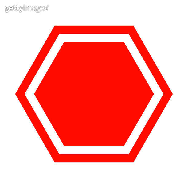 Hexagonal red sign. A warning or danger road sign. Vector. 이미지 ...