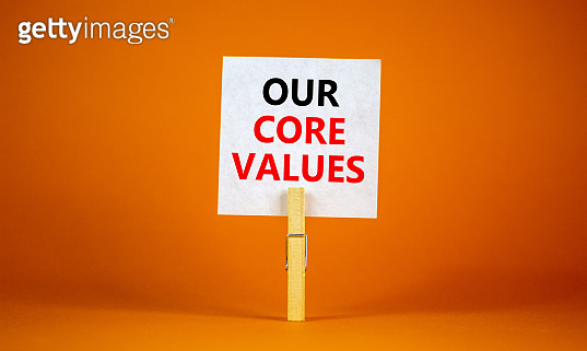 Our core values symbol. White paper with words 'Our core values', clip ...